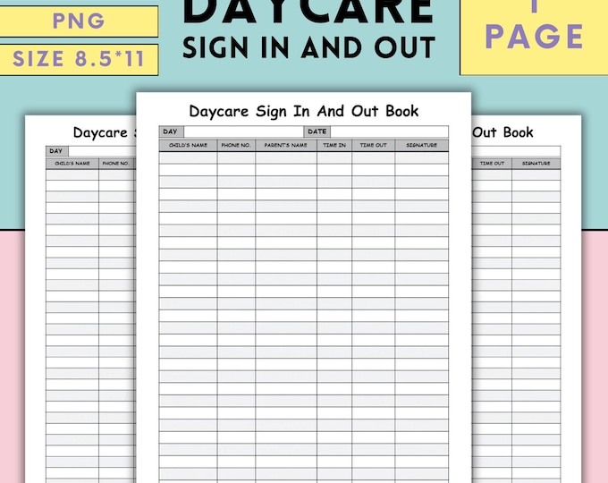 Daycare Nursery Daily Sign In/out Sheet Digital Download PDF & Word ...