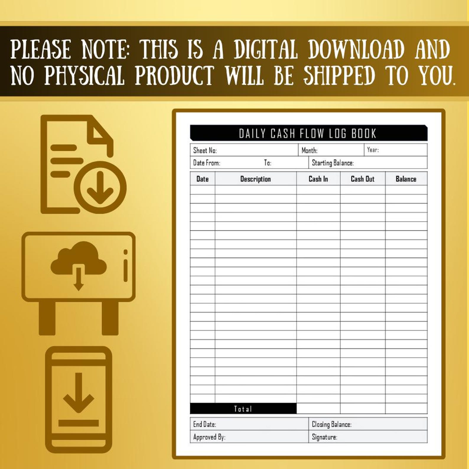Daily Cash Flow Log: Petty Cash Tracker (PDF, PNG, PPTX) - Etsy