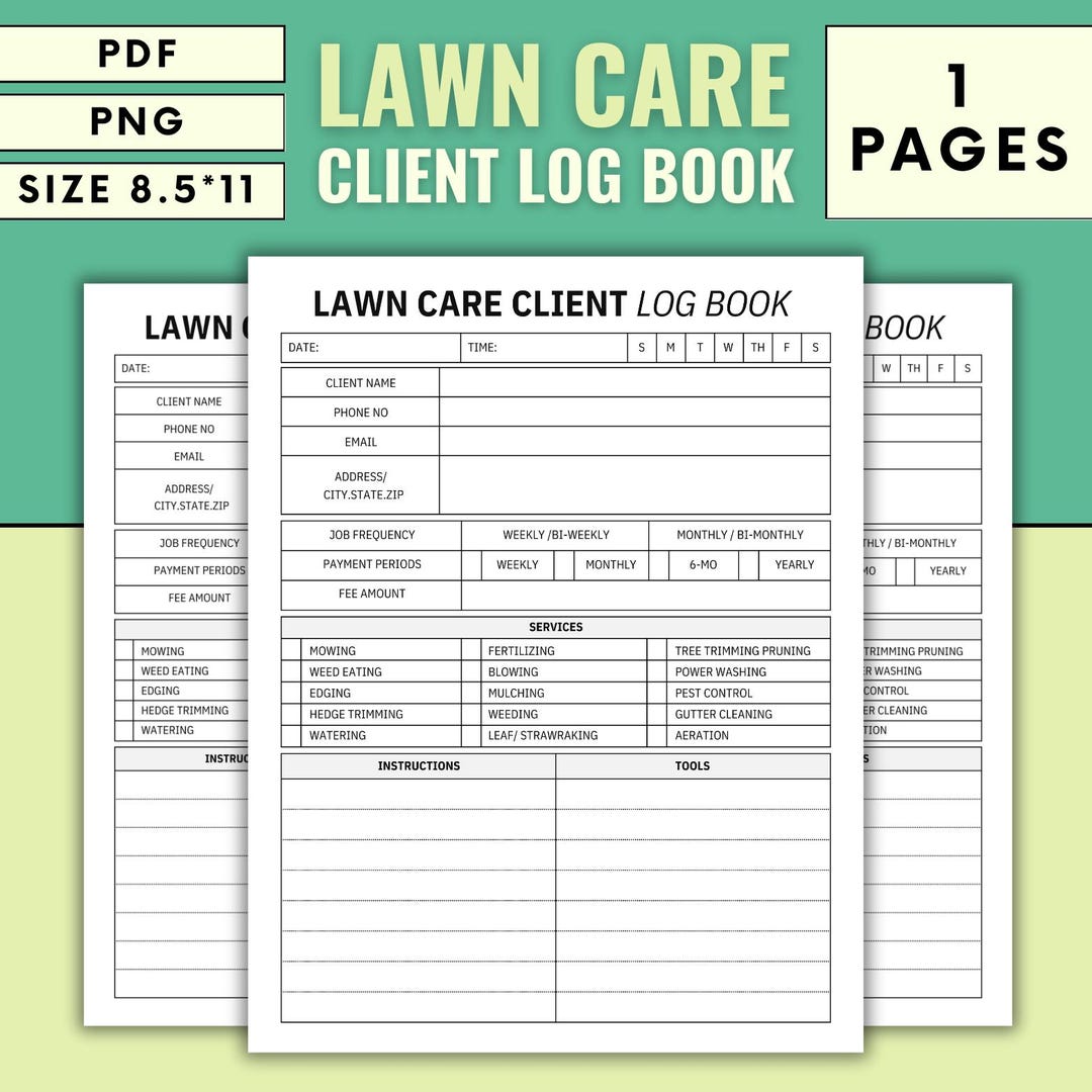Lawn Care Client Log Template, Simple Lawn Mowing and Landscape ...