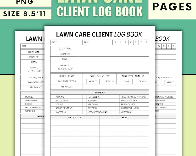 Lawn Care Client Log Template, Simple Lawn Mowing and Landscape ...