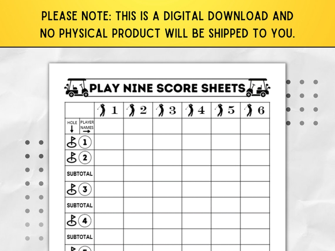 Play Nine Score Pad: Golf Card Game Score Sheet (printable PDF) - Etsy