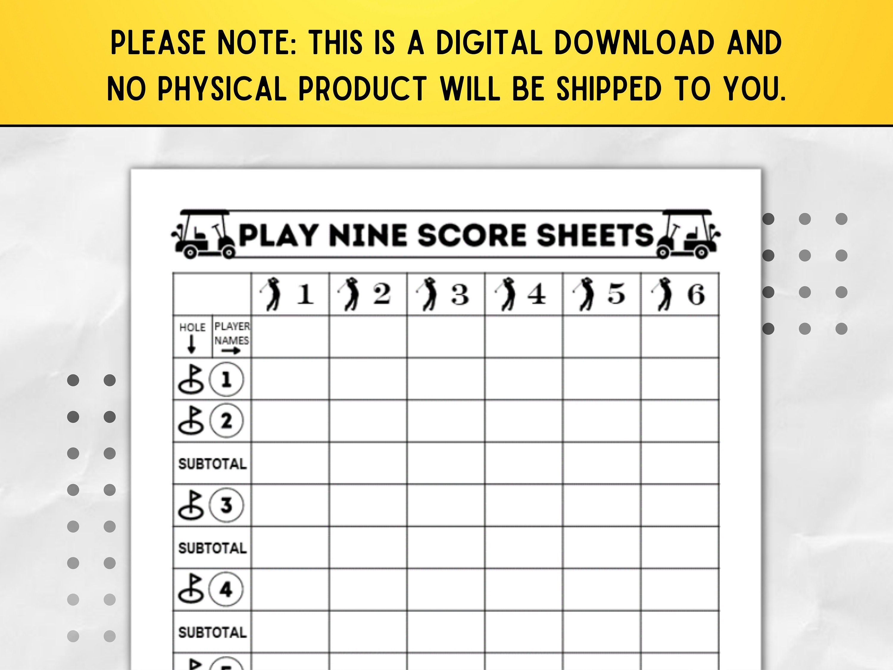 Play Nine Score Pad: Golf Card Game Score Sheet (printable PDF) - Etsy