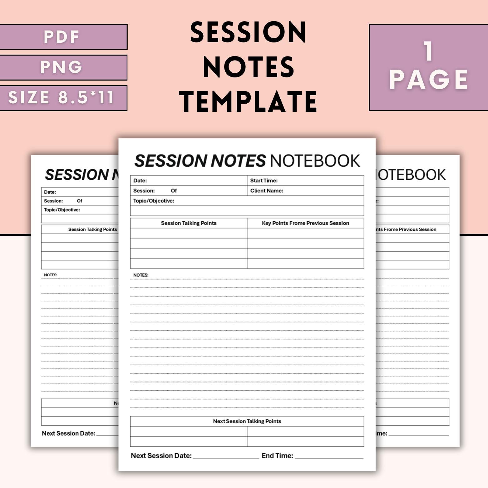 Session Notes Template, Therapist Counselor Session Planner, Counseling ...