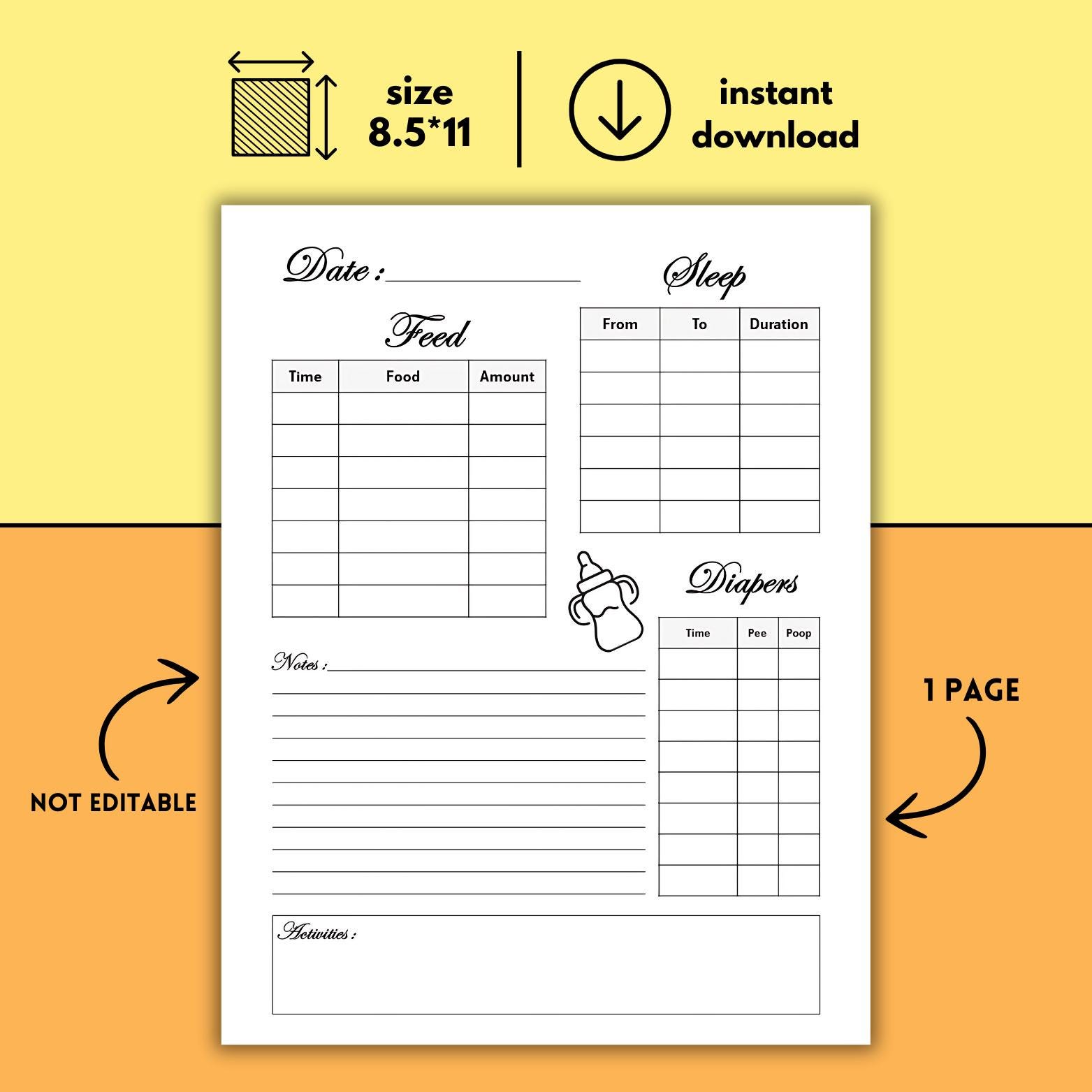 Nanny Daily Log Template, Infant Daily Log, Suitable for Mothers ...