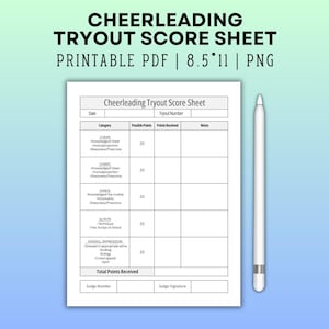 Cheerleading Tryout Score Sheet, Cheer Evaluation Sheets, Cheerleader ...