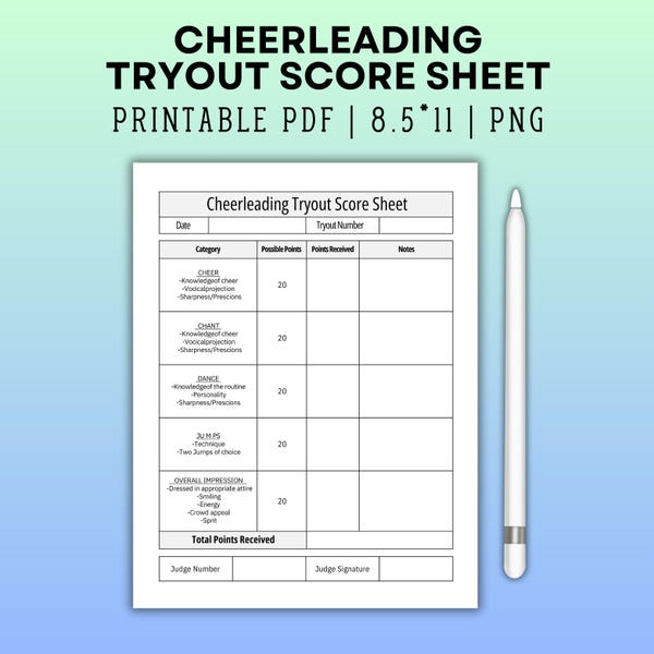 Cheer Tryouts Sheet - Etsy