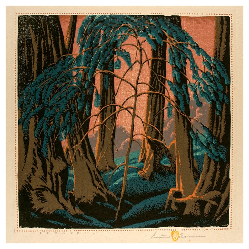Vintage Woodblock Digital-print by Gustav Baumann Redwoods - Etsy