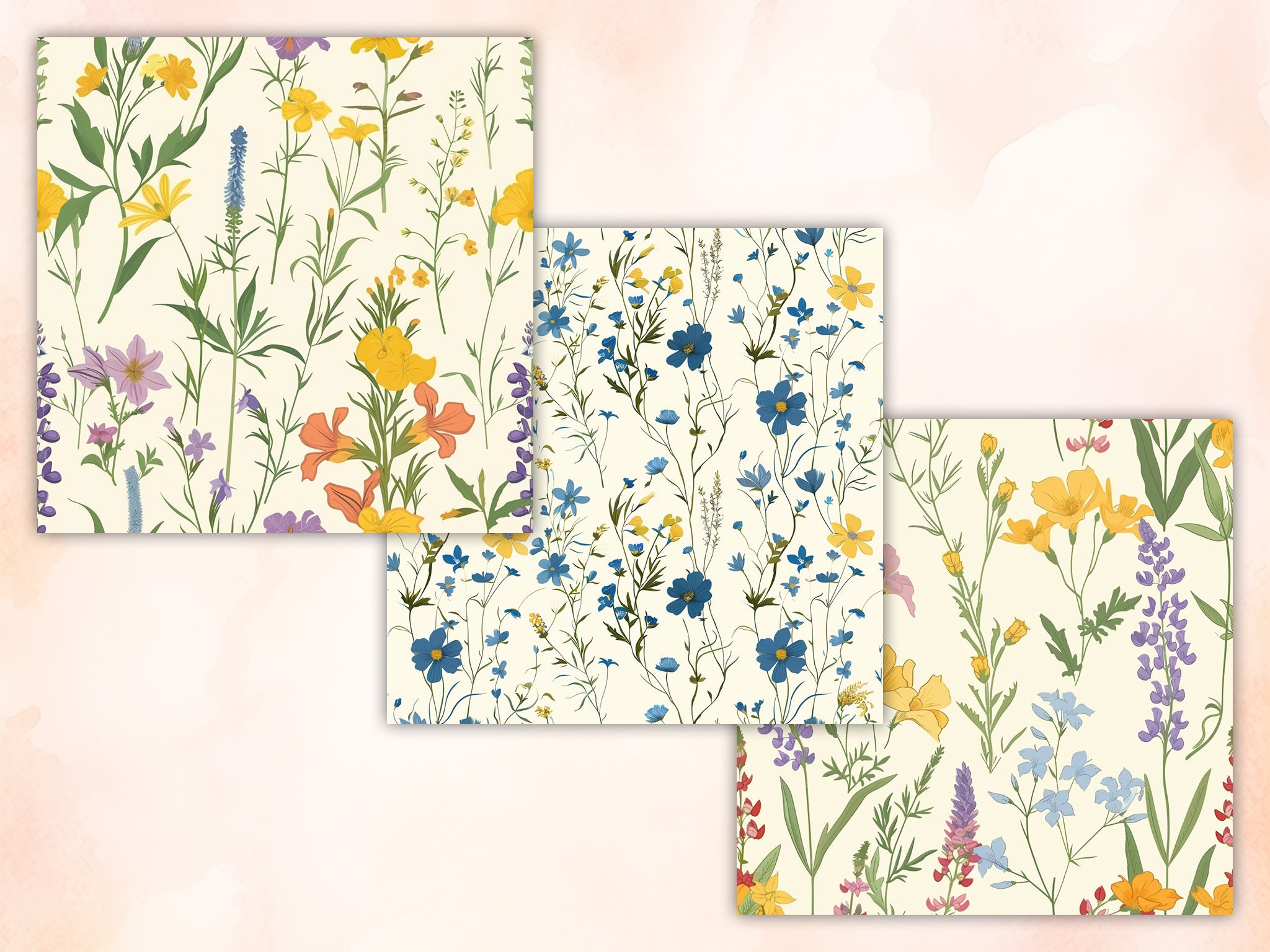 23 Vintage Wildflowers Seamless Digital Papers, Wildflower Seamless ...