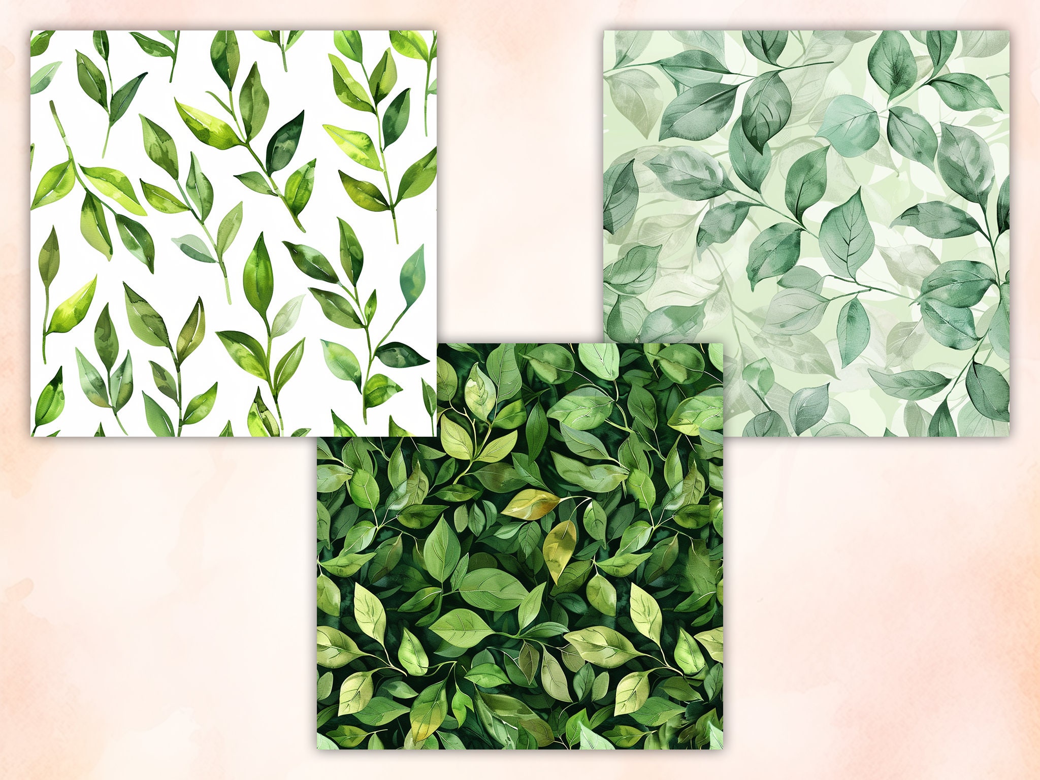 40 Seamless Watercolor Gentle Leaves Digital Papers, Eucalyptus ...
