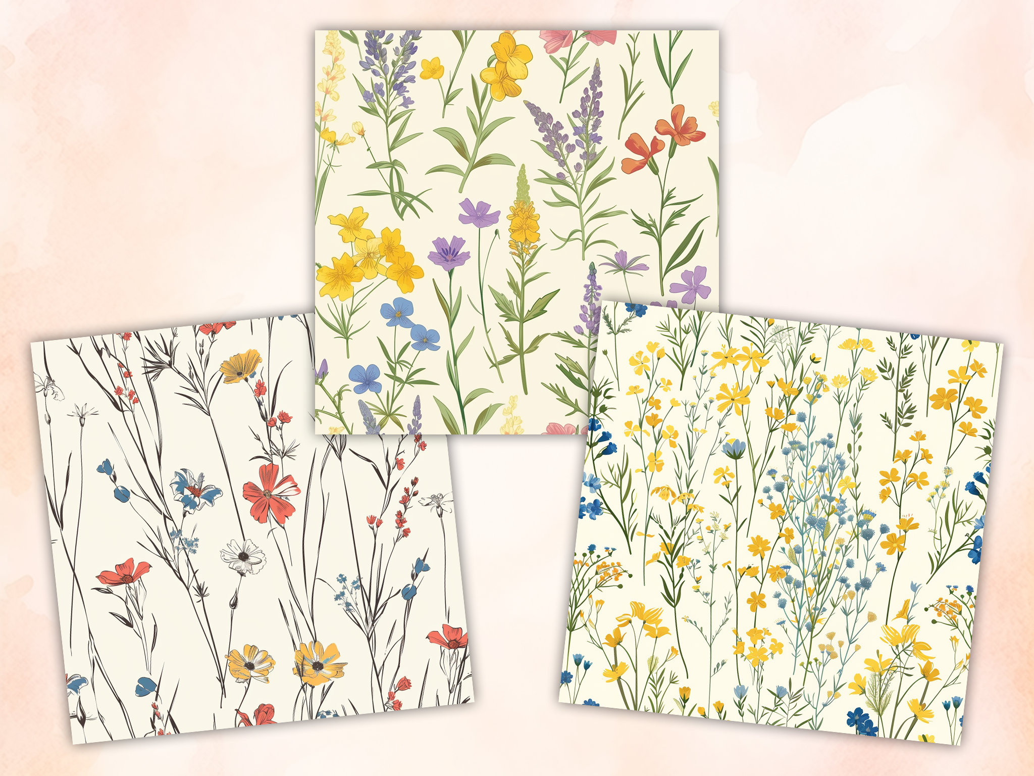 23 Vintage Wildflowers Seamless Digital Papers, Wildflower Seamless ...