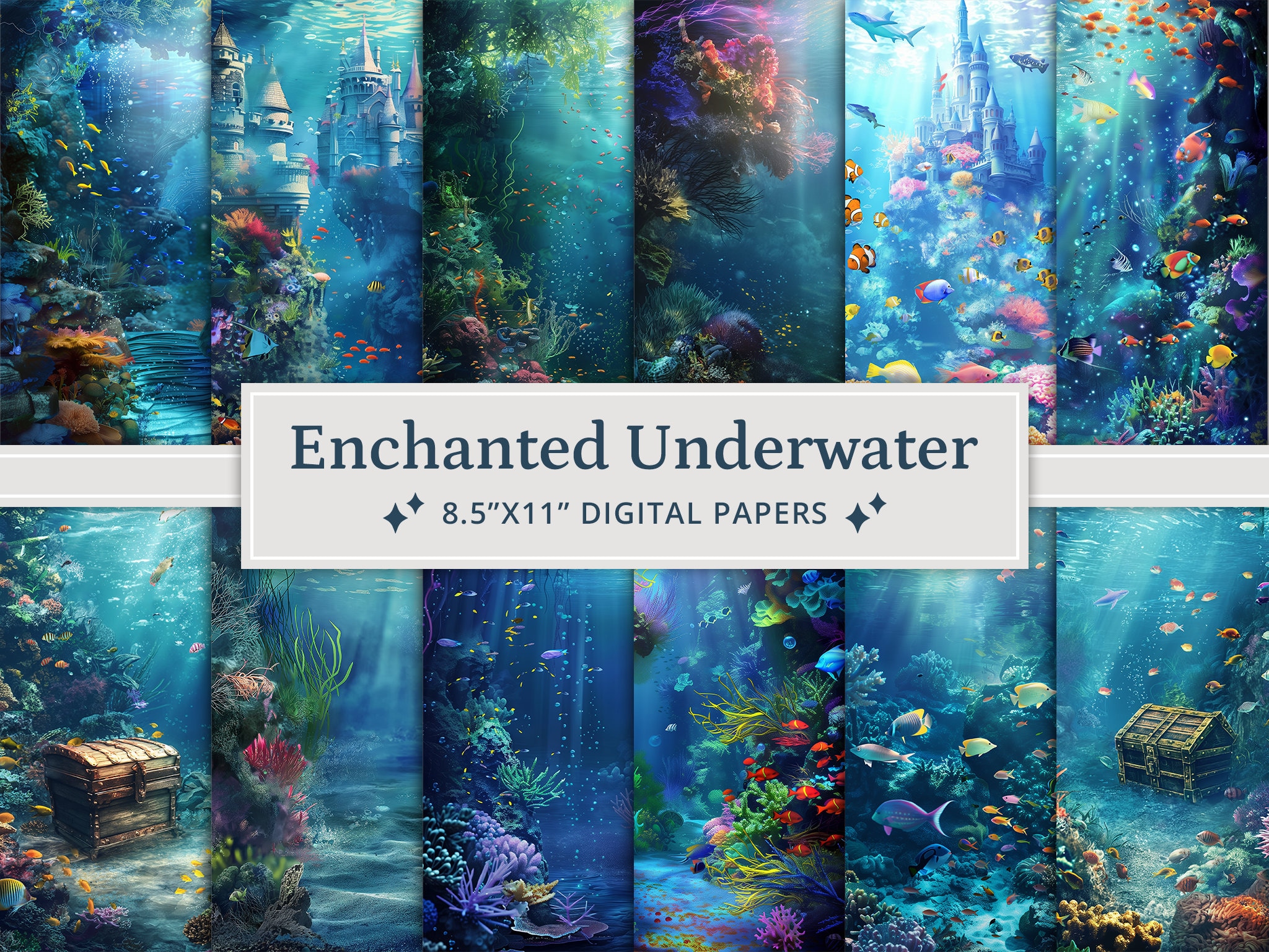 30 Enchanted Underwater Digital Papers, Printable Digital Paper, Under ...