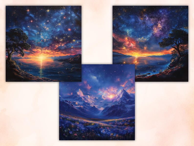 38 Magical Starry Night Digital Papers, Night Sky Texture Background ...