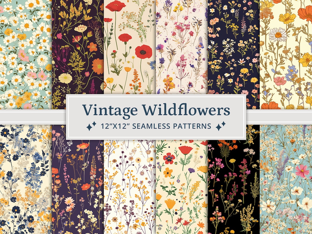 24 Vintage Wildflowers Seamless Digital Papers, Wildflower Seamless ...