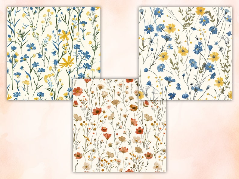 23 Vintage Wildflowers Seamless Digital Papers, Wildflower Seamless ...