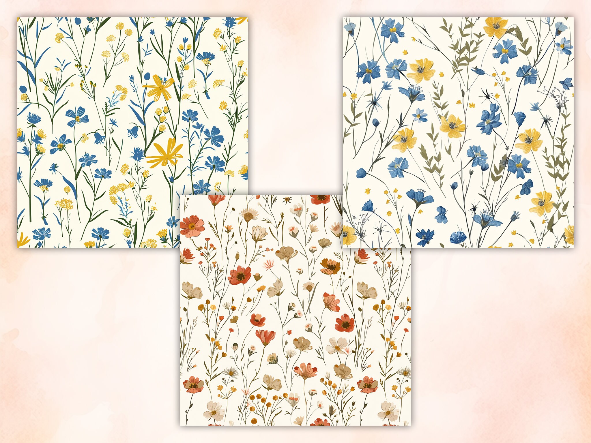 23 Vintage Wildflowers Seamless Digital Papers, Wildflower Seamless ...