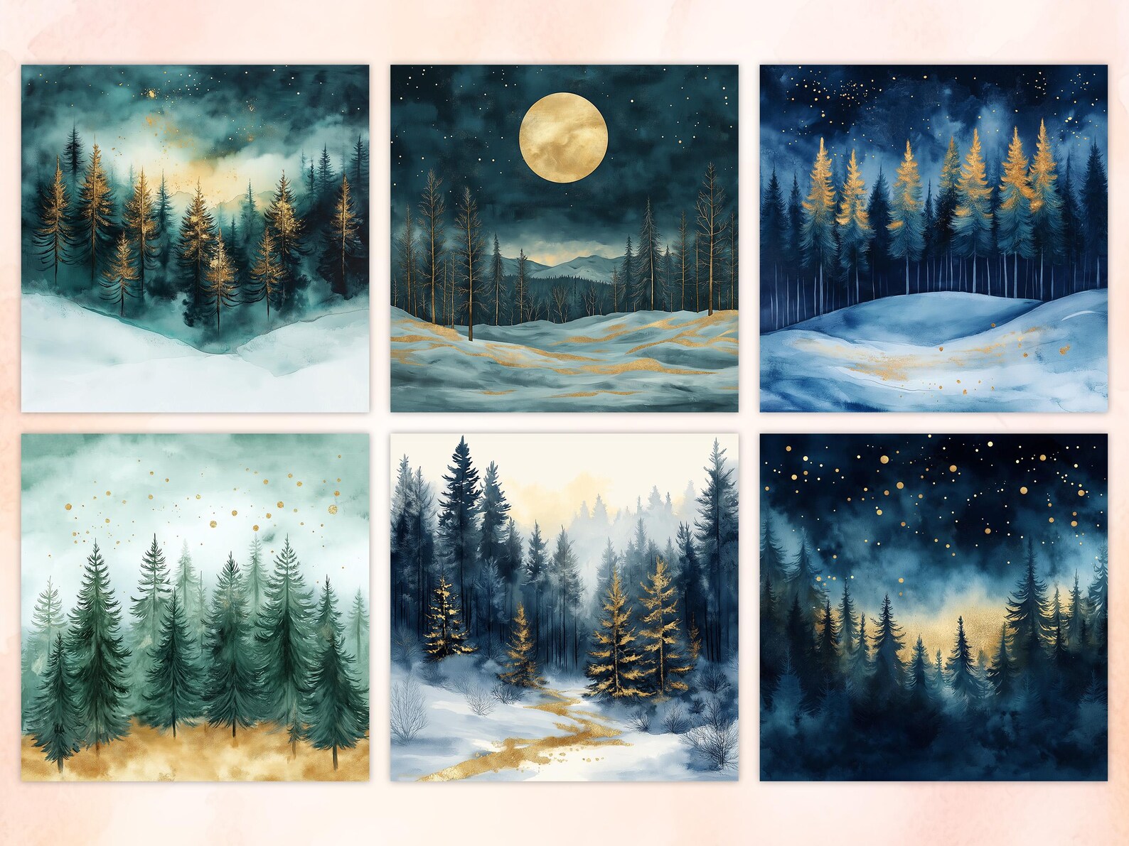 28 Watercolor Gold and Green Forest Digital Papers, Magical Mystery ...