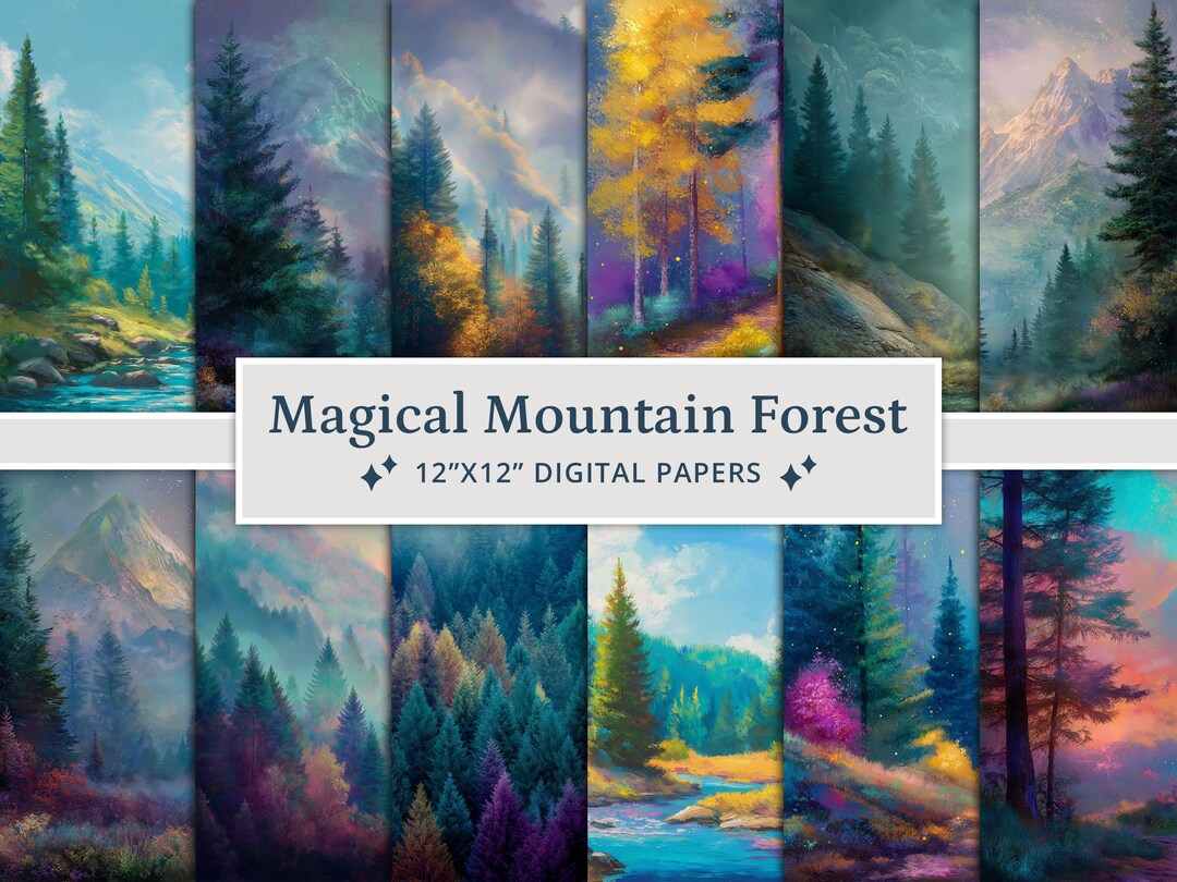 40 Magical Mountain Forest Digital Papers, Enchanted Mystery Forest ...
