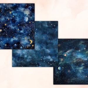 35 Watercolor Starry Night Digital Papers, Night Sky Texture Background ...