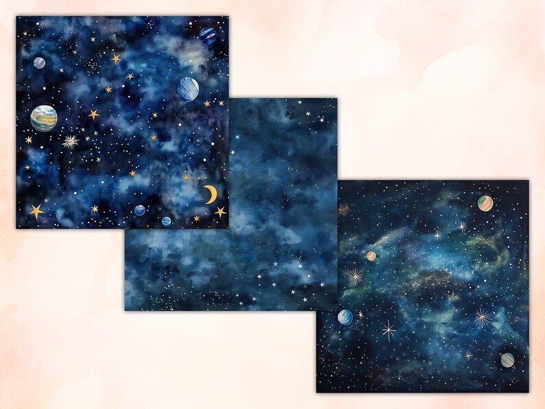 35 Watercolor Starry Night Digital Papers, Night Sky Texture Background ...