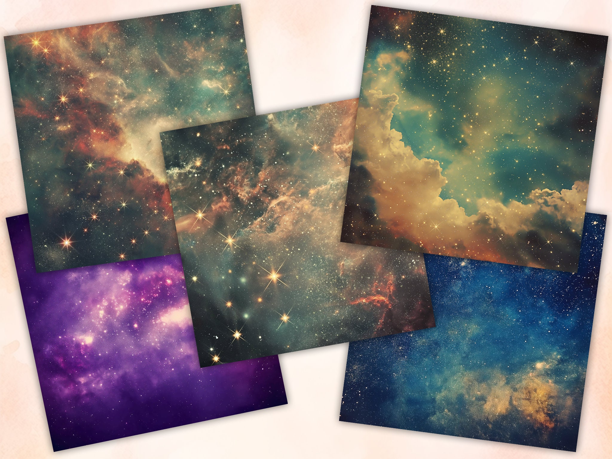 38 Vintage Galaxy Stars Digital Papers, Printable Scrapbook Paper ...