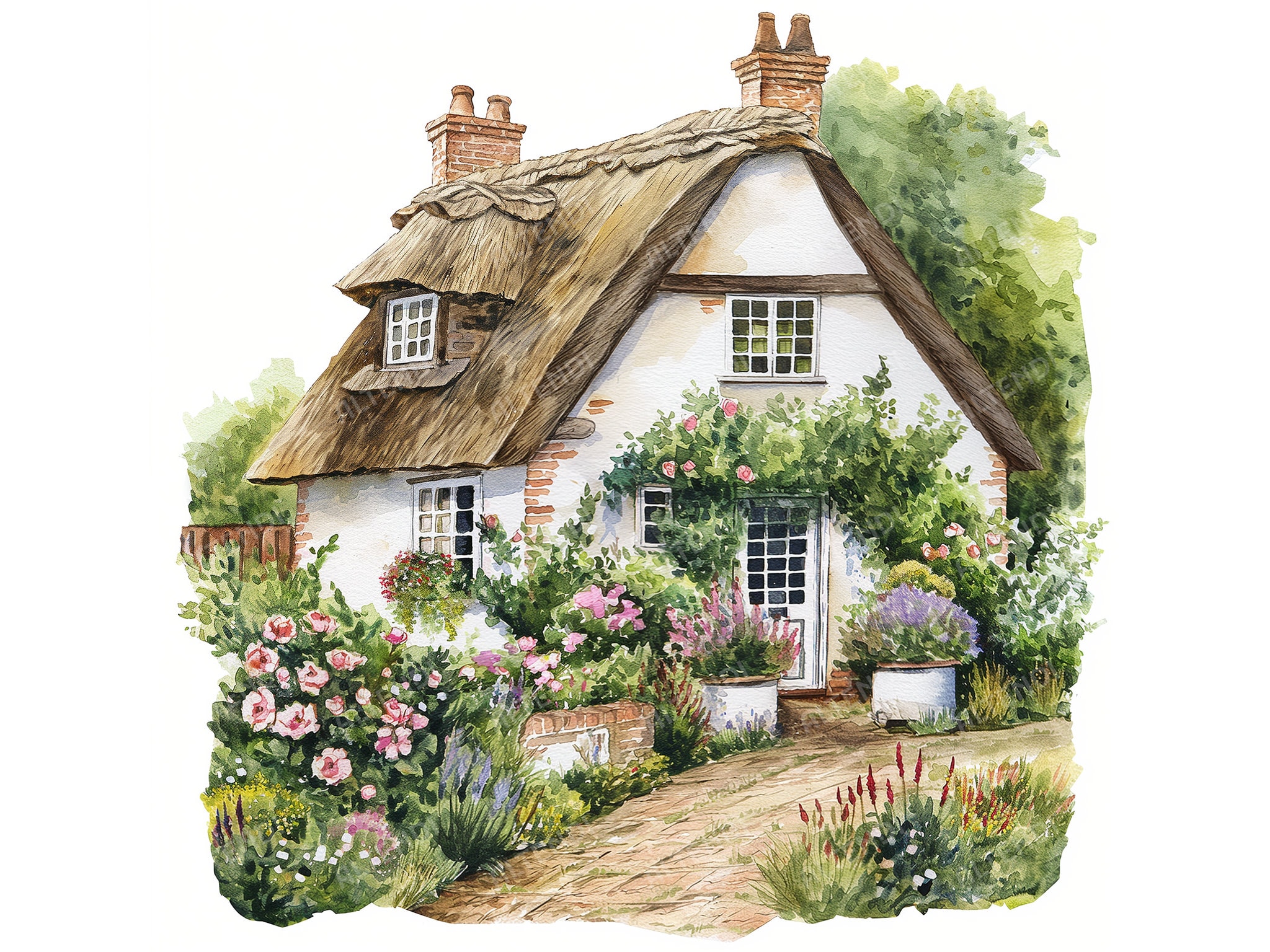 Watercolor English Cottage A Watercolor Painting Of A Cottage In The