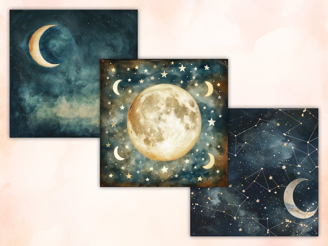 30 Vintage Celestial Digital Papers, Printable Scrapbook Paper, Galaxy ...