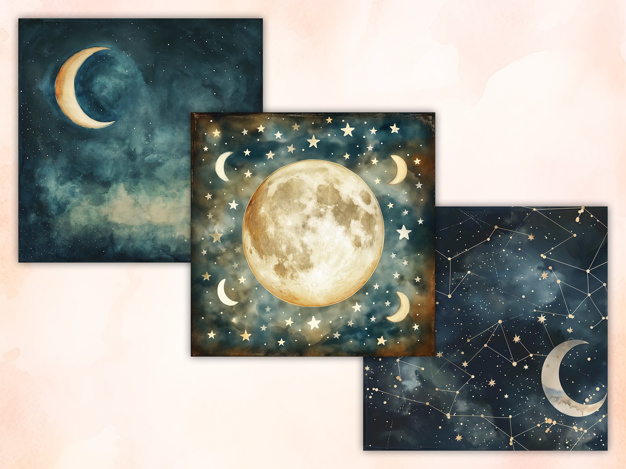 30 Vintage Celestial Digital Papers, Printable Scrapbook Paper, Galaxy ...