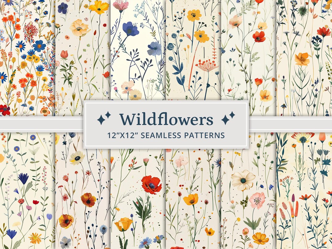 40 Wildflowers Seamless Digital Papers, Wildflower Seamless Pattern ...