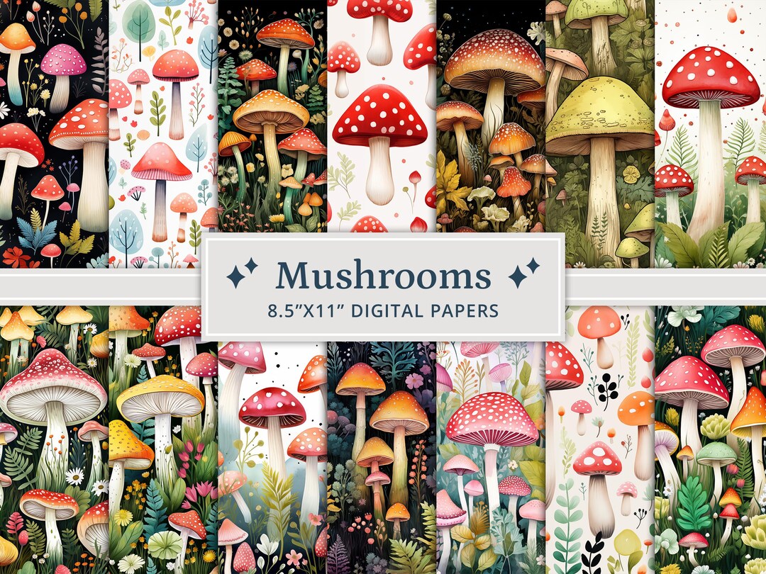 50 Mushroom Digital Papers, Mushroom Junk Journal Paper Pack ...