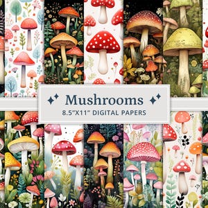 50 Mushroom Digital Papers, Mushroom Junk Journal Paper Pack ...