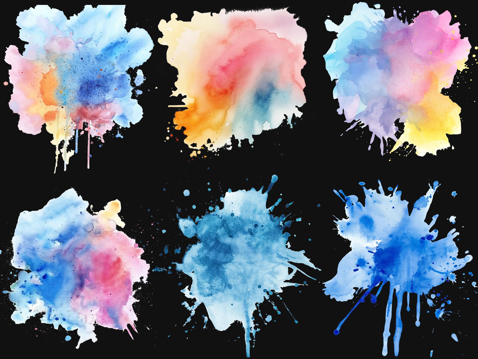20 PNG Watercolor Splashes Clipart, Paint Splatter, Splash Background ...