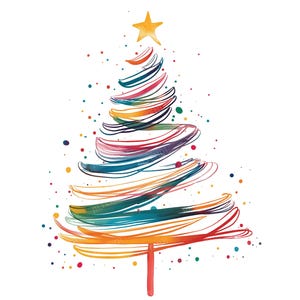 15 Line Art Christmas Tree Clipart, Minimalistic Watercolor Christmas ...