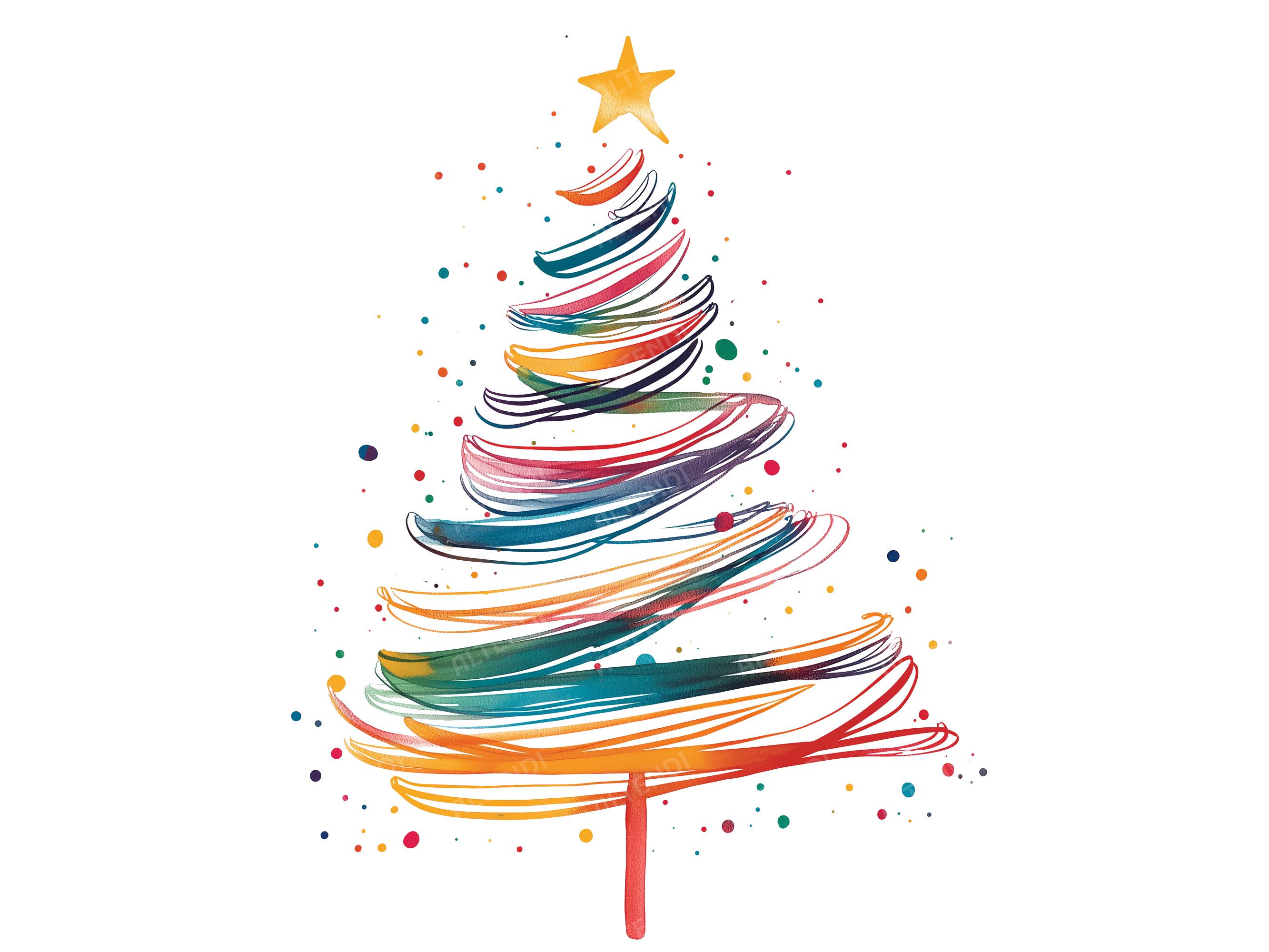 15 Line Art Christmas Tree Clipart, Minimalistic Watercolor Christmas ...