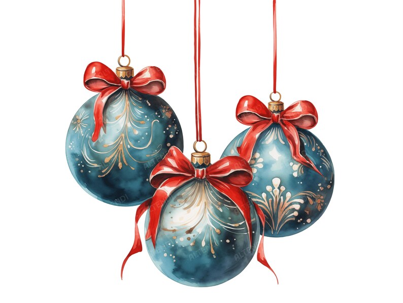 38 Watercolor Christmas Ornaments Clipart, Christmas Decoration Bundle ...