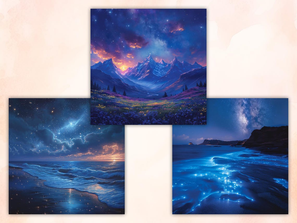 38 Magical Starry Night Digital Papers, Night Sky Texture Background ...