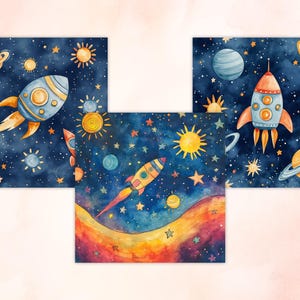 40 Watercolor Kids' Celestial Digital Papers, Starry Night, Night Sky ...