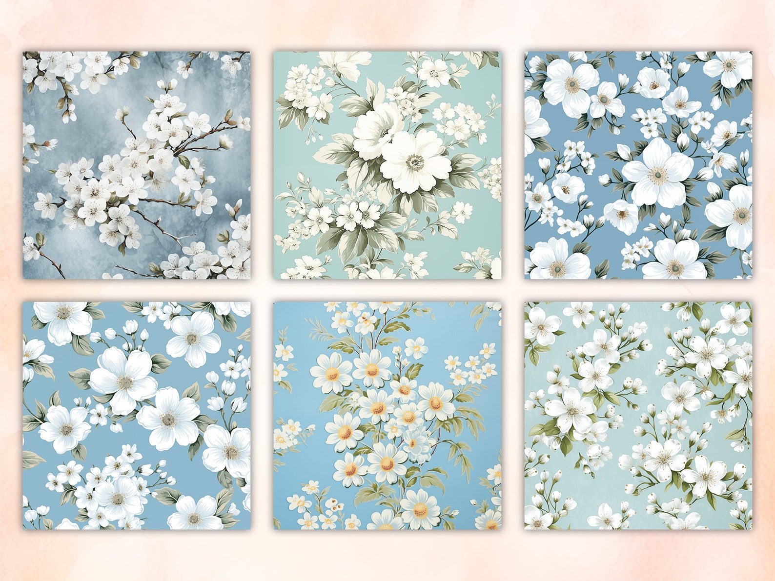 32 Vintage White Flowers Digital Paper, Shabby Chic Floral Digital ...