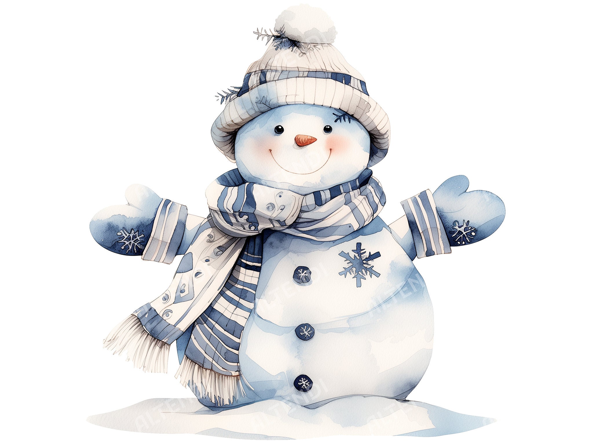 23 Vintage Watercolor Snowmen Clipart, Watercolor Snowman, Cute Snowman ...