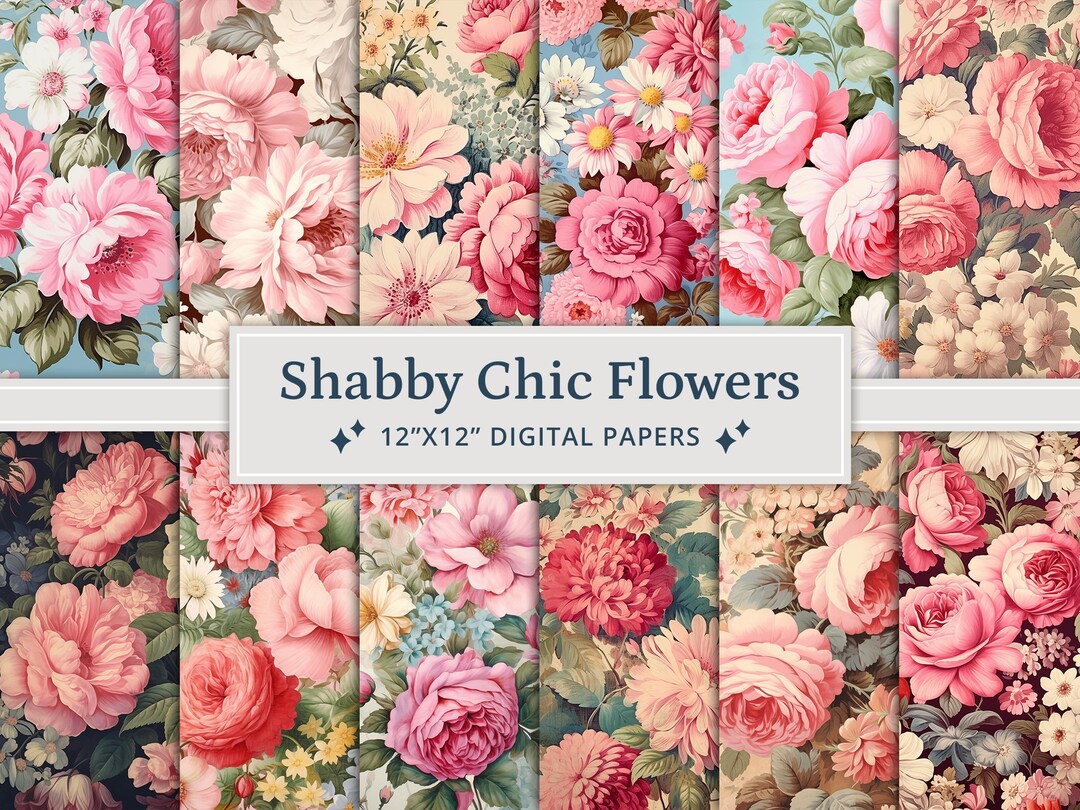 40 Shabby Chic Flowers Digital Papers, Vintage Floral Digital Paper ...