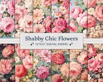 32 Vintage White Flowers Digital Paper, Shabby Chic Floral Digital ...