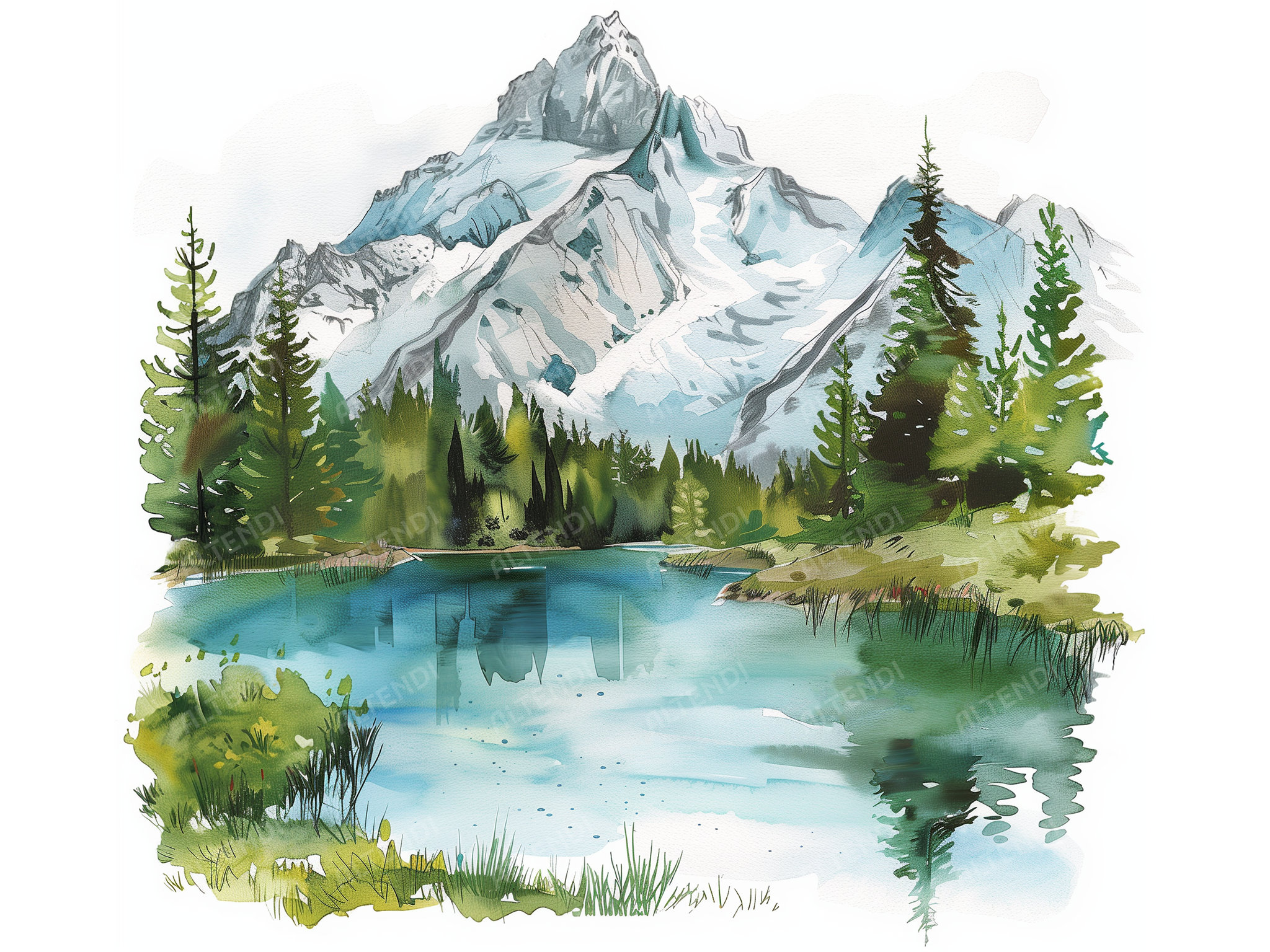 20 Watercolor Mountain and Lake Landscapes Clipart, High-quality Jpgs ...