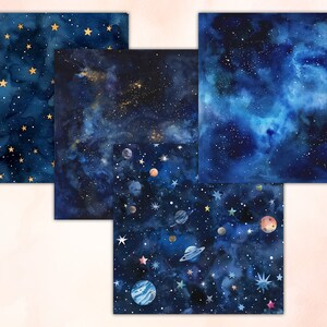 35 Watercolor Starry Night Digital Papers, Night Sky Texture Background ...