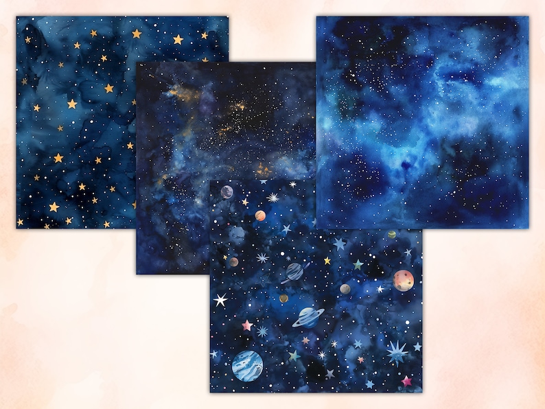 35 Watercolor Starry Night Digital Papers, Night Sky Texture Background ...