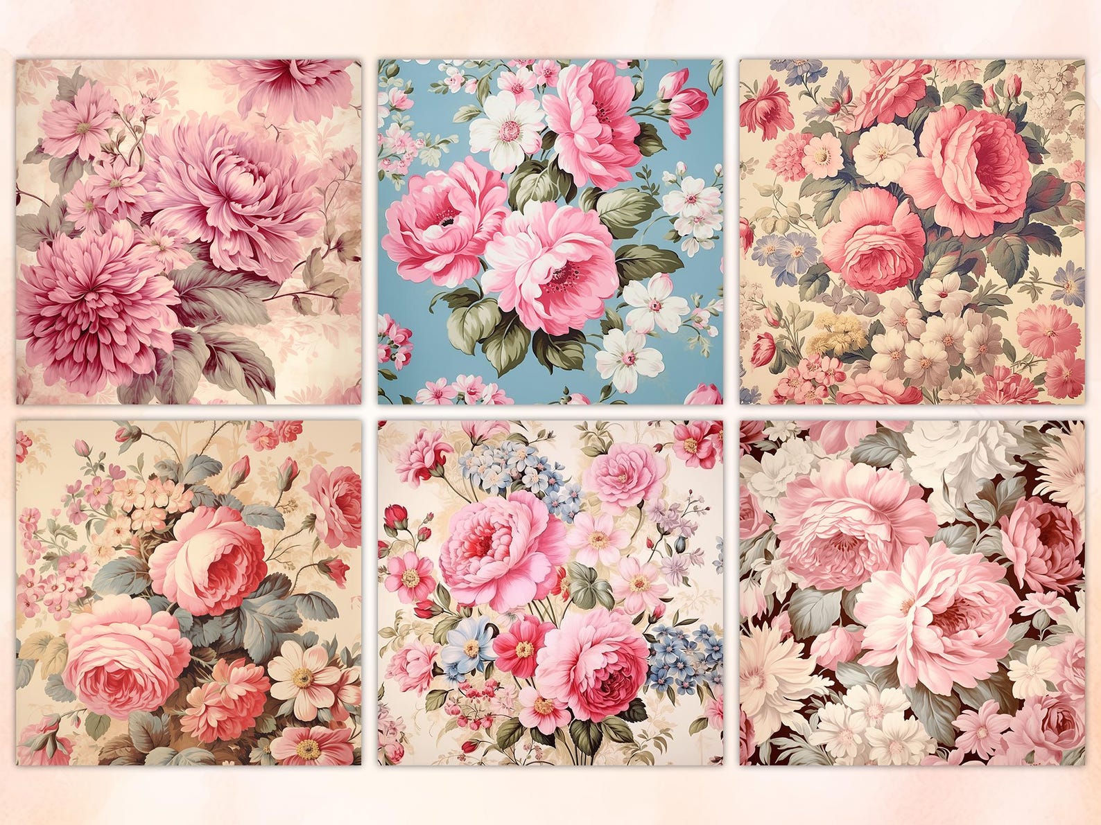 40 Shabby Chic Flowers Digital Papers, Vintage Floral Digital Paper ...