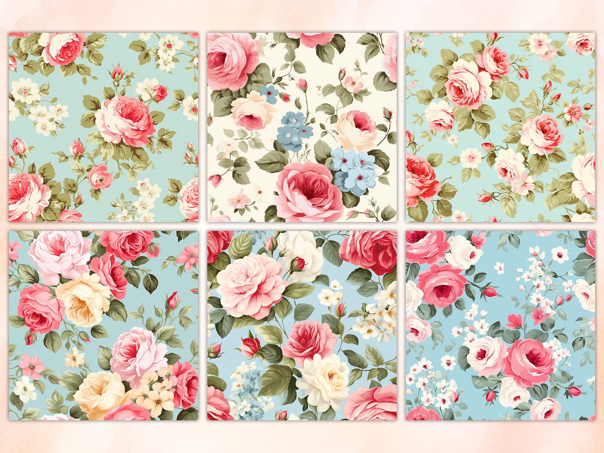 37 Shabby Chic Roses Seamless Digital Papers, Vintage Flowers Digital ...