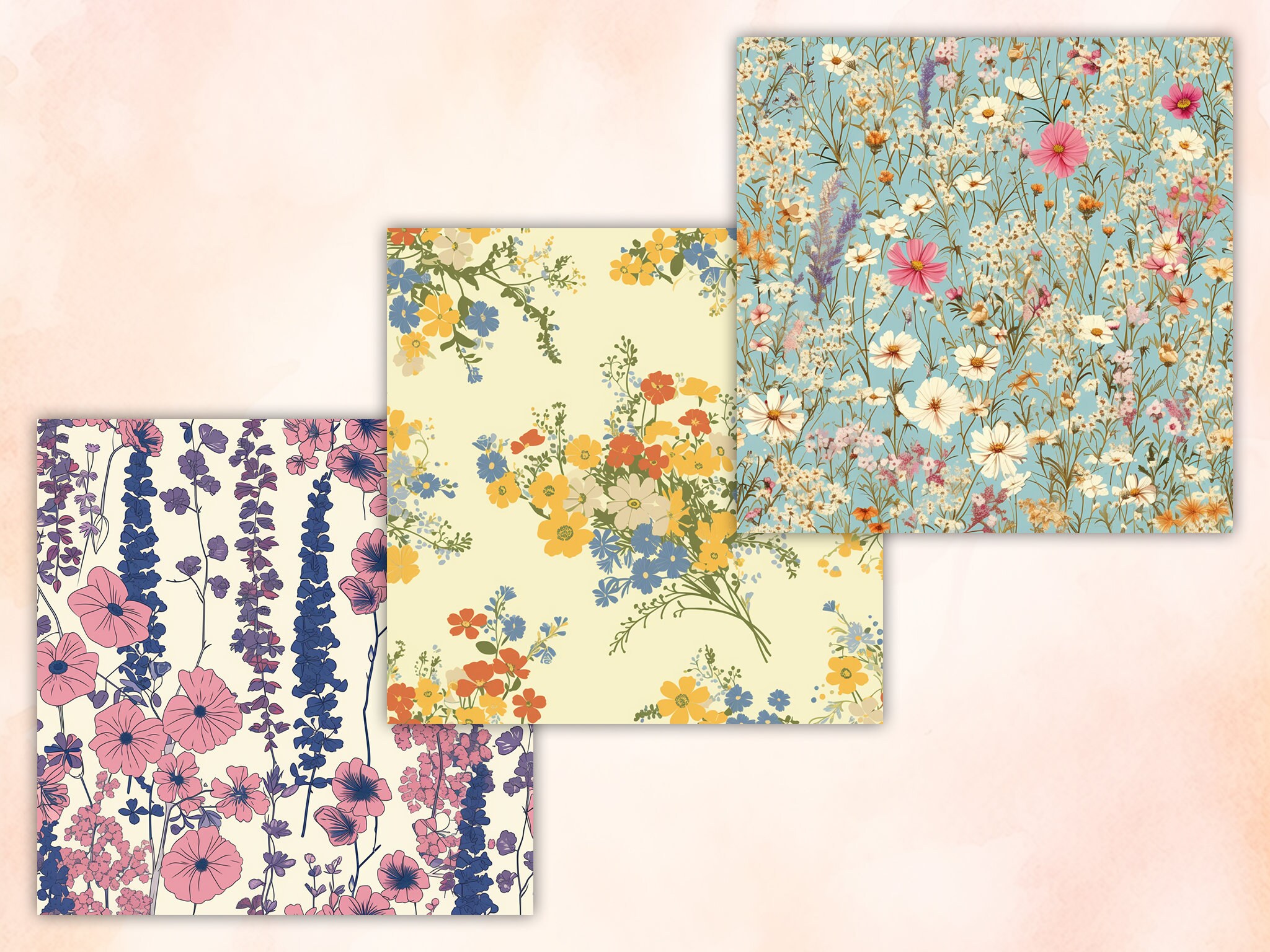 24 Vintage Wildflowers Seamless Digital Papers, Wildflower Seamless ...