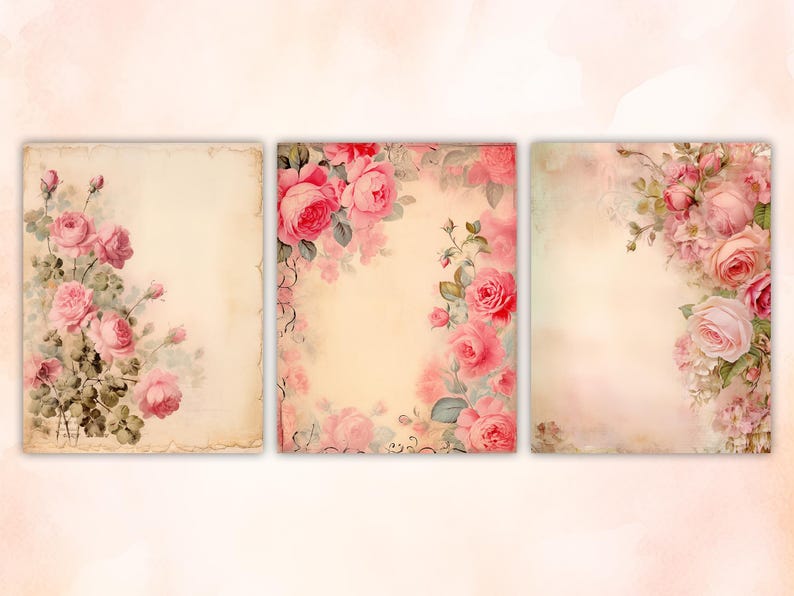 27 Shabby Chic Pink Roses Junk Journal Paper Pack, Vintage Shabby Chic ...