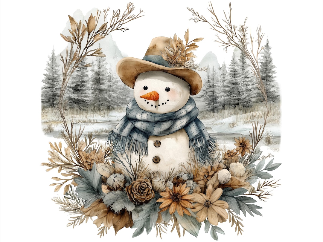20 Watercolor Vintage Snowmen Clipart, Watercolor Snowman, Cute Snowman ...