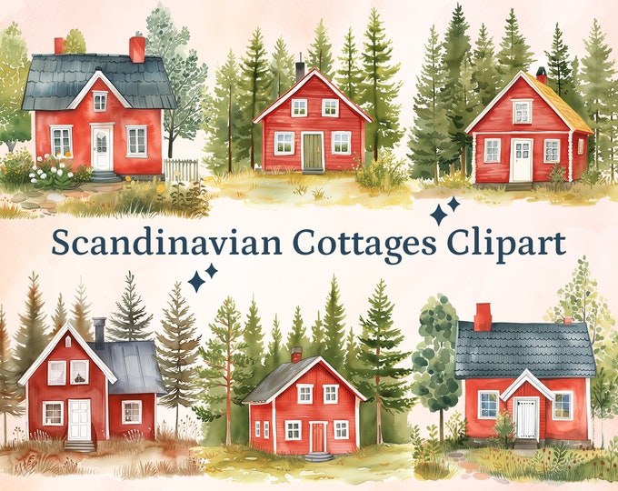 24 Watercolor Tiny Houses Clipart, High Quality Jpgs, Cozy House ...