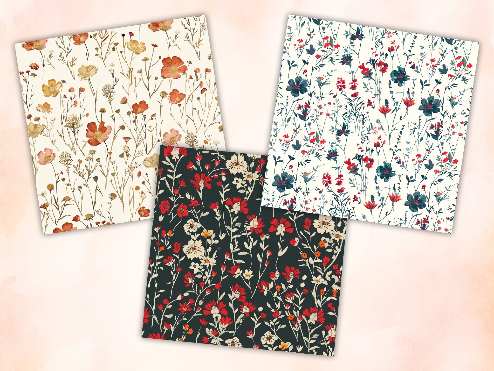 23 Vintage Wildflowers Seamless Digital Papers, Wildflower Seamless ...